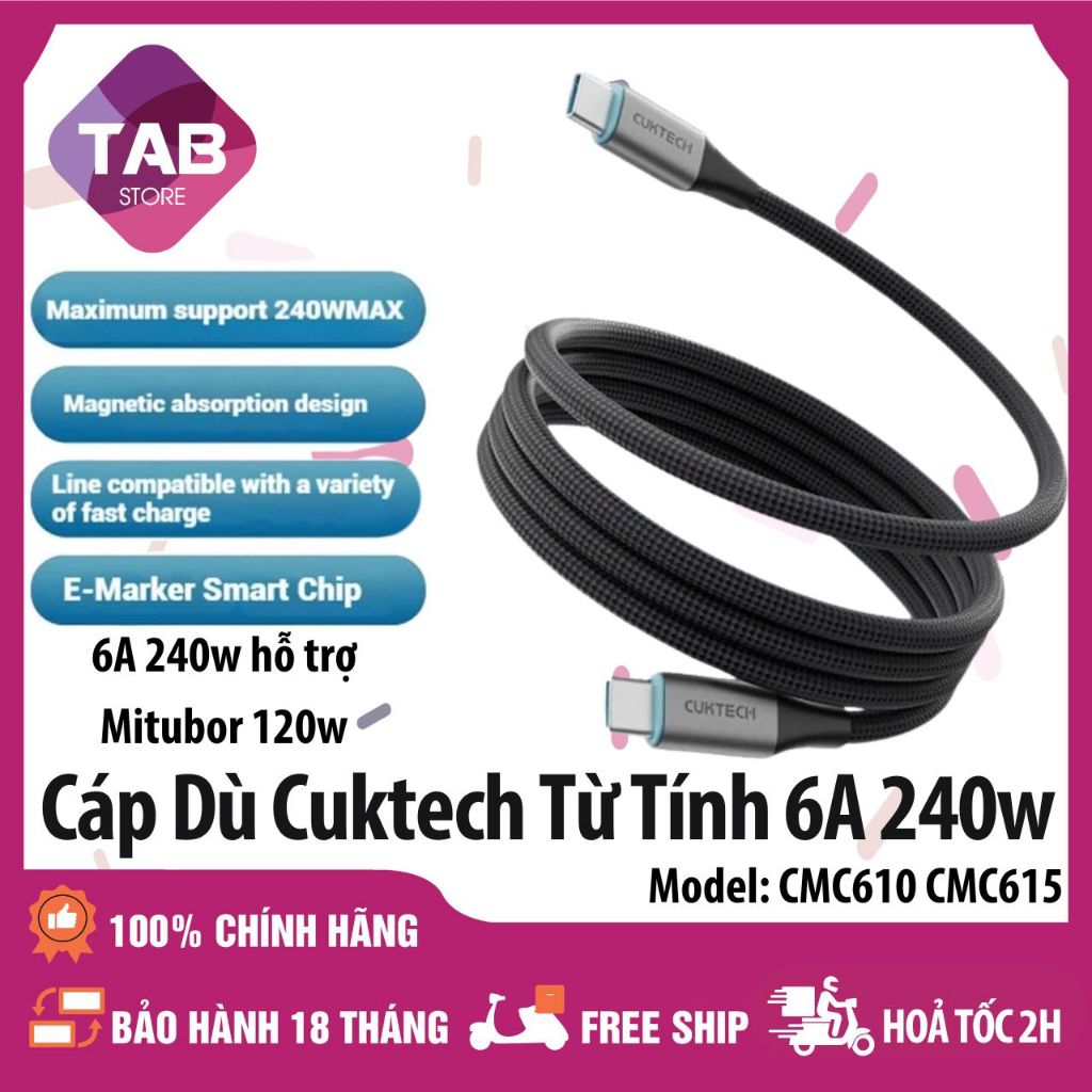 Cuktech Magnetic Suction Cable C To C 6A 240w Supports Mi Turbro CMC610 ...
