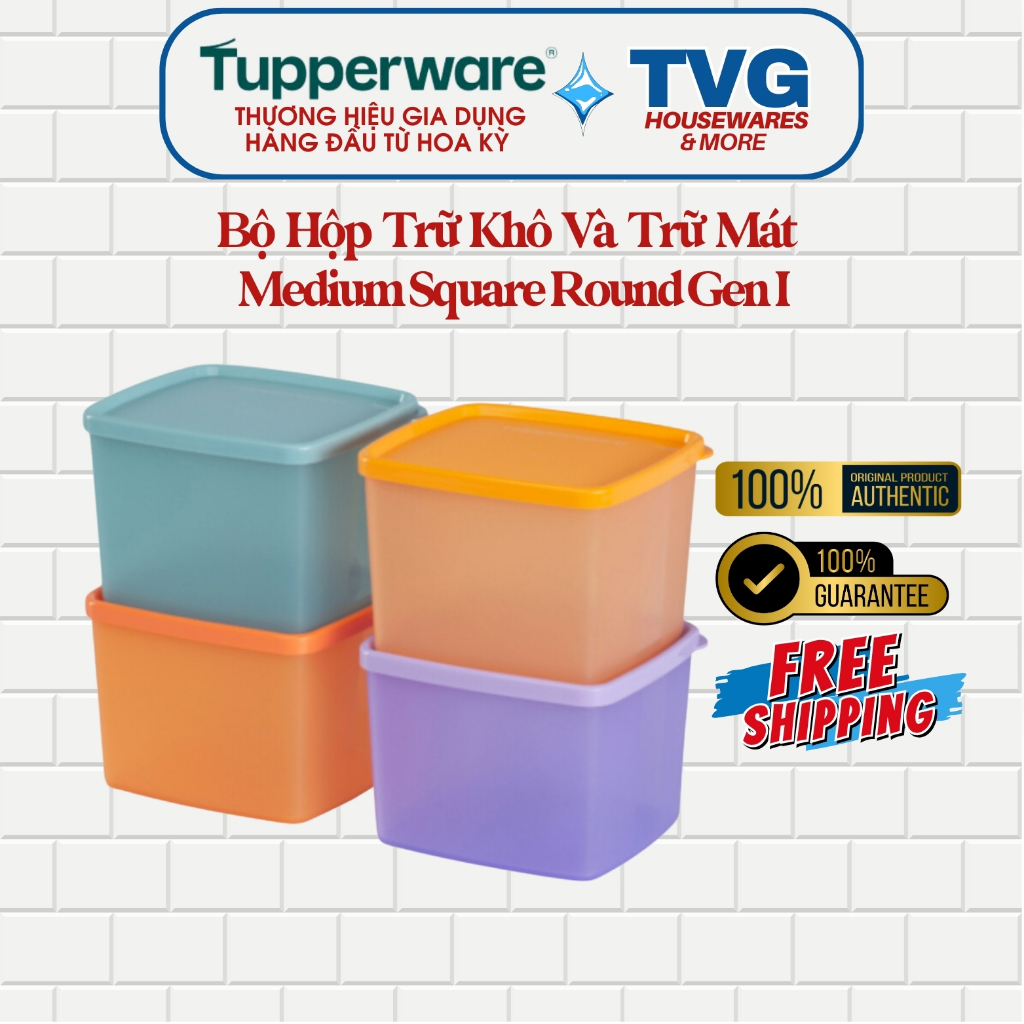 Tupperware Medium Square Round Gen I Virgin Plastic Box Set (4 Boxes ...