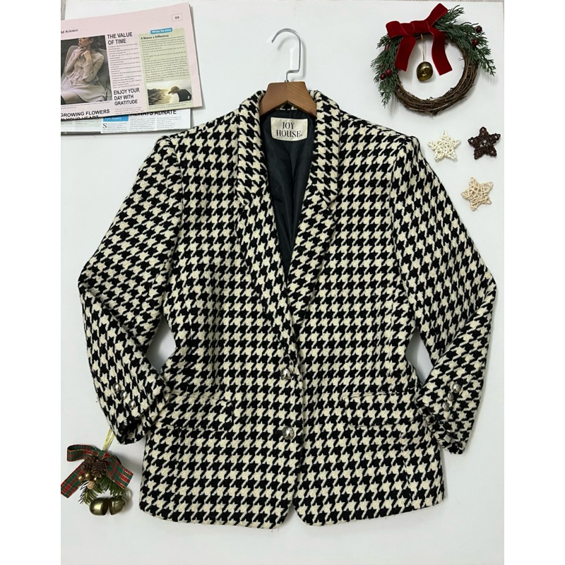 2-hand black and white wolf tooth striped blazer made in Japan | Shopee ...