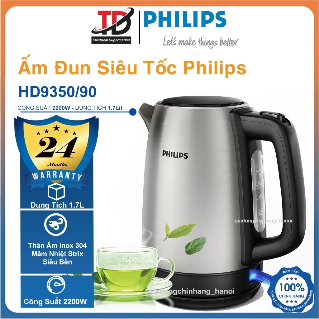 Philips HD9350/90 Electric Kettle, 2200w - 1.7Lit, Super Durable Strix ...