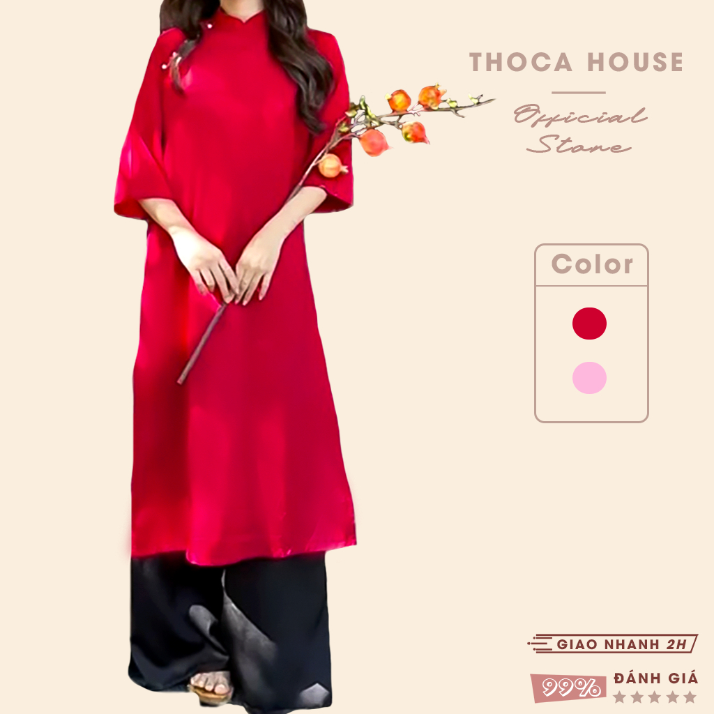 Modern silk ao dai with pearl beads and short sleeves THOCA HOUSE is luxurious and graceful ...