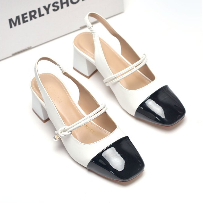 Slingback Open Heel 5cm Square Toe High Heels, Comfortable Office Women ...