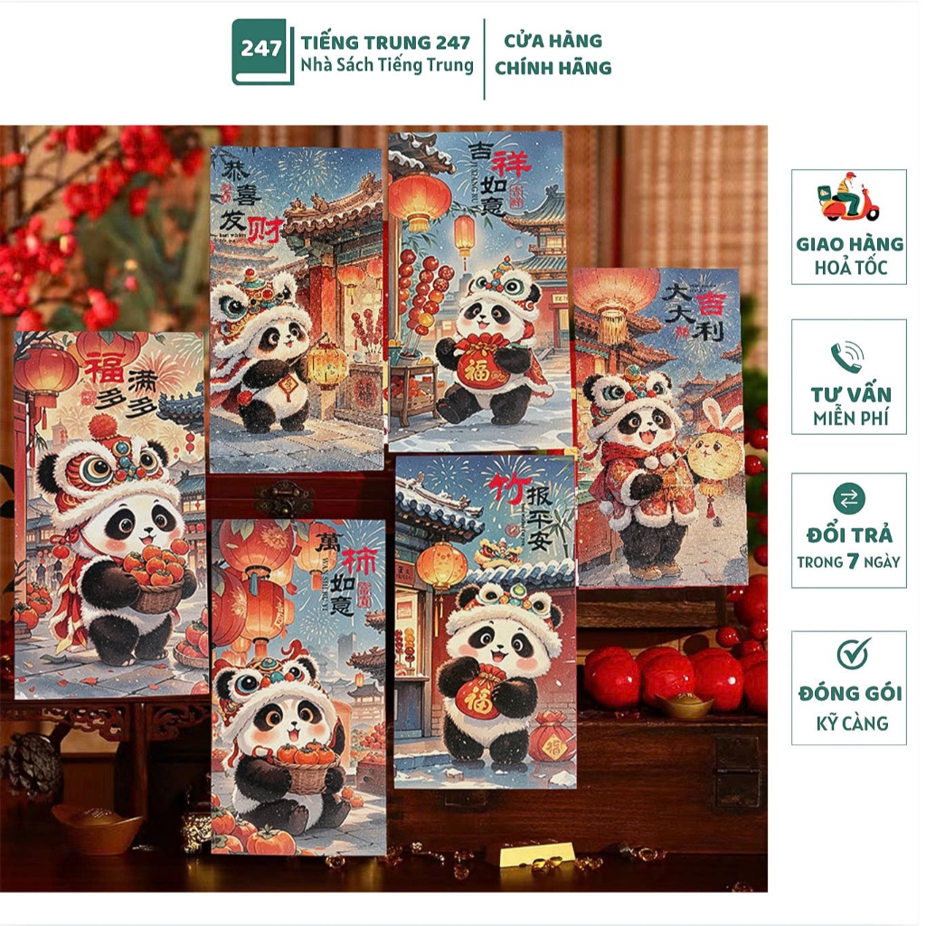 Combo of 6 lucky panda red envelopes to celebrate CNY 2025, CNY ...
