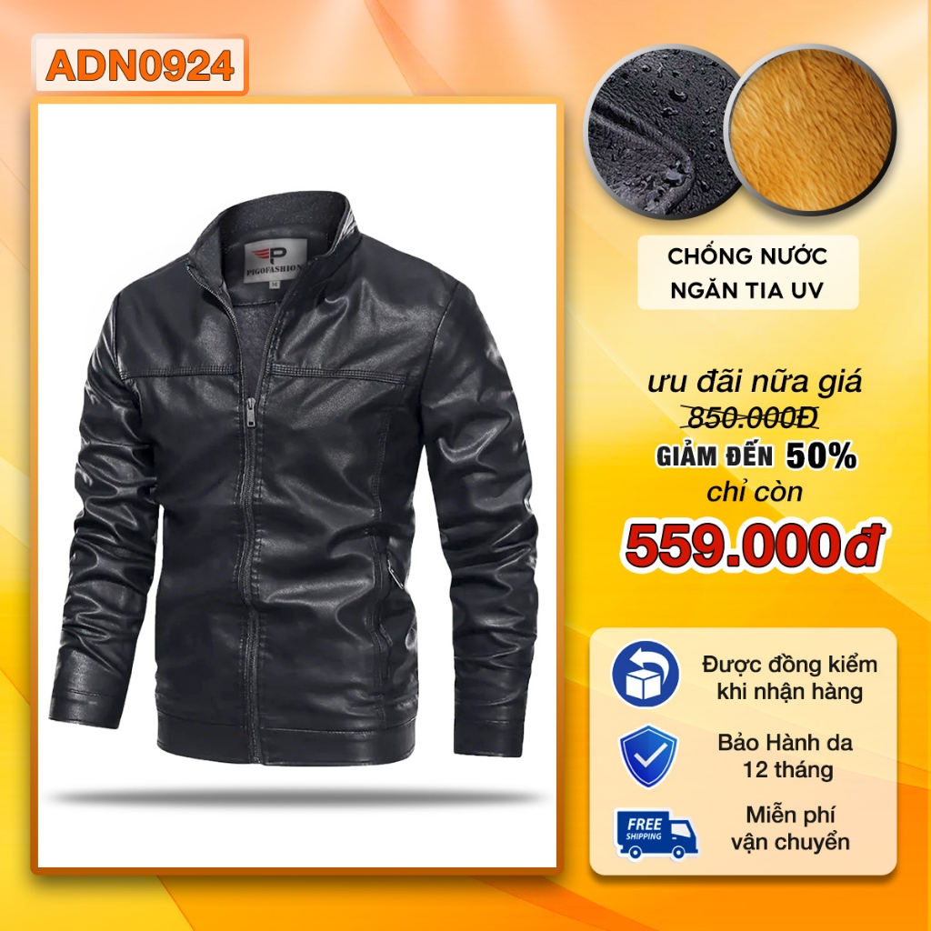 Pigofashion ADN09 men's fur-lined leather jacket with side pockets ...
