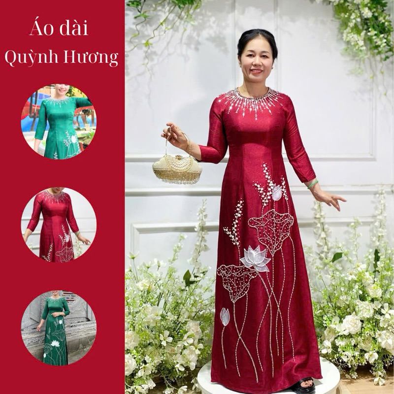 [Over 1m55 tall, small Form, non-elastic] New model Mother's Ao Dai with jade lotus, super ...