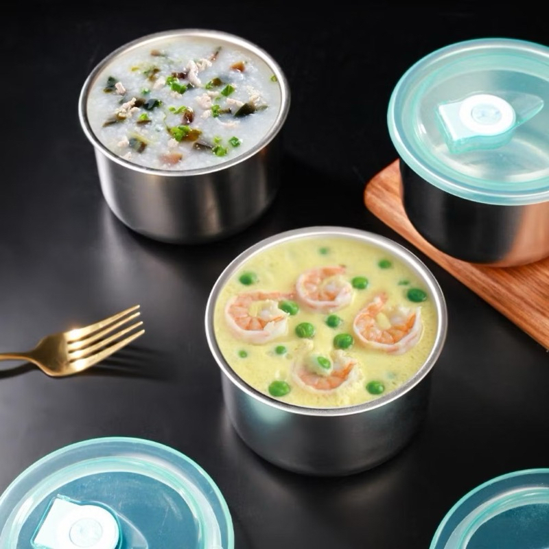 Round stainless steel food container with lid, stainless steel takeout ...