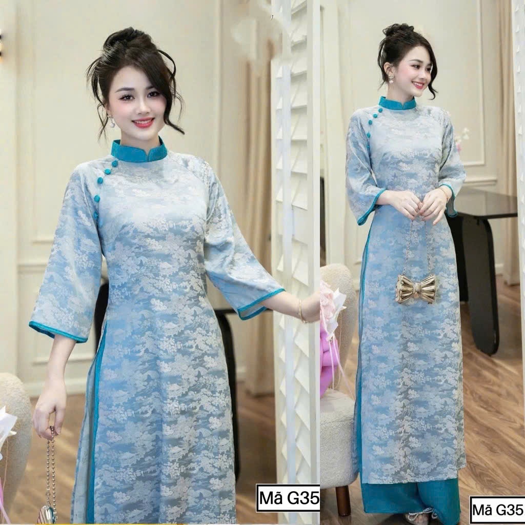 Innovative blue damask, modern ao dai worn CNY code e5 | Shopee Philippines