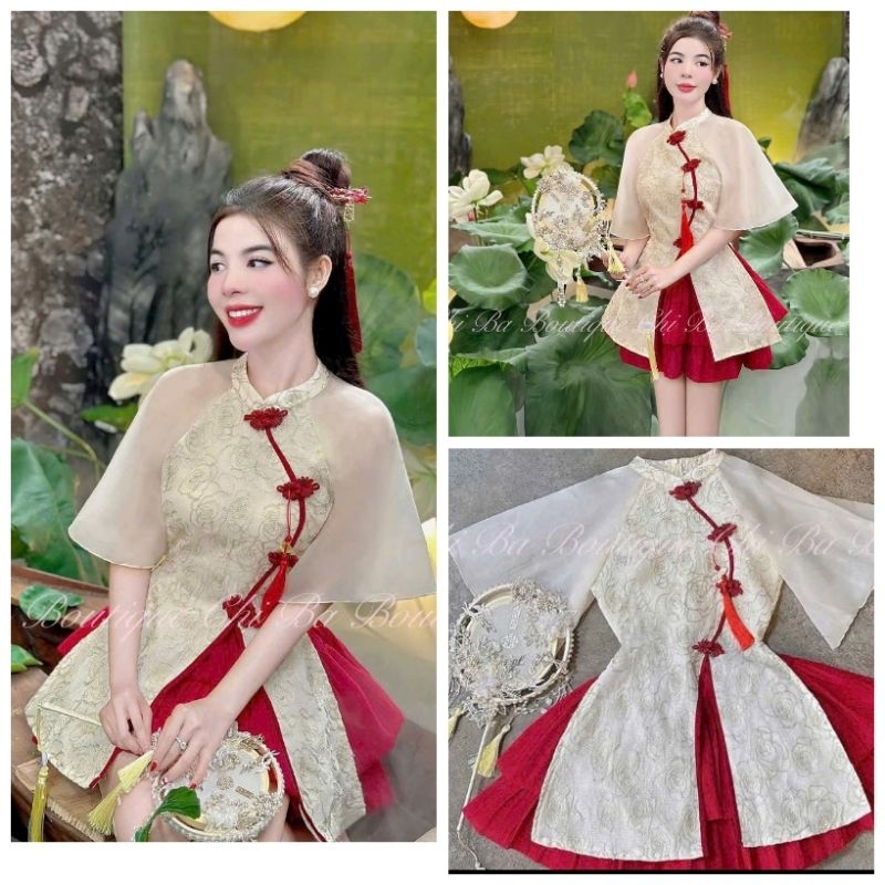 Dress set to wear CNY spring 2025, embroidered silk with 2 layers of ...