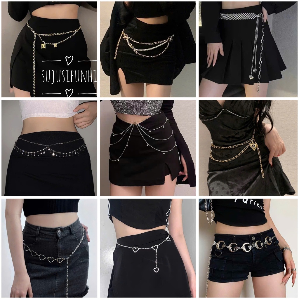 Combination of belts and chains to decorate the waist of skirts, belly ...