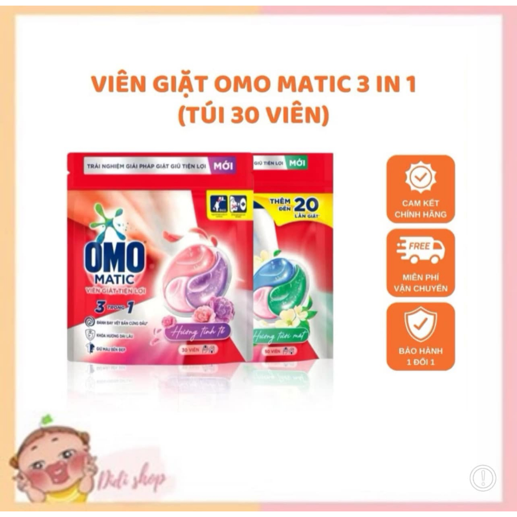 Bag of 30 OMO 3-in-1 Laundry Tablets Delicate Fragrance/Fresh Fragrance ...