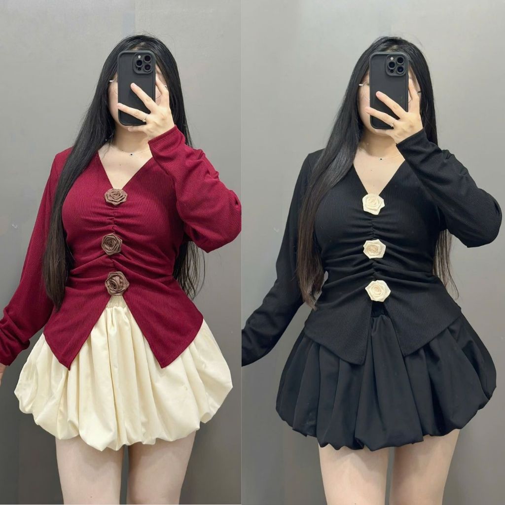 Set Big Size Design Women's Soft Ruby T-shirt with Loose Flowers Long ...