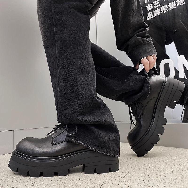 Inichi GG1318 fashion height-increasing curved toe leather chunky derby ...