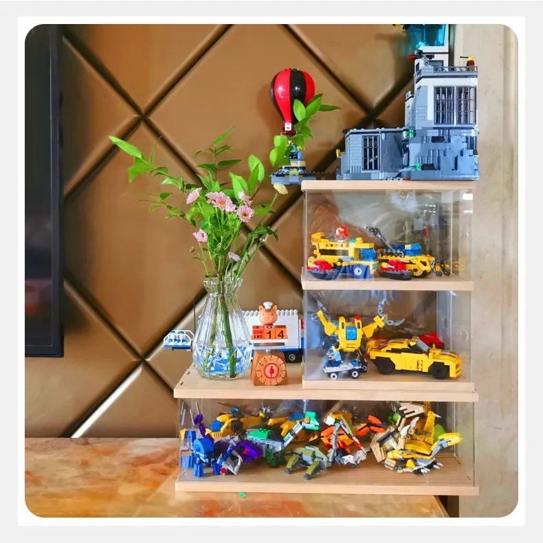 Transparent mica model box with wooden base, cover size D70 R24 C30cm ...