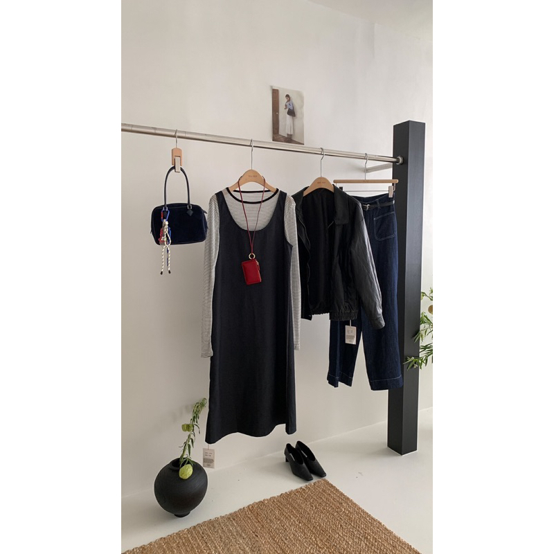 Korean long denim camisole dress NONO 1703 (brand standard) | Shopee ...