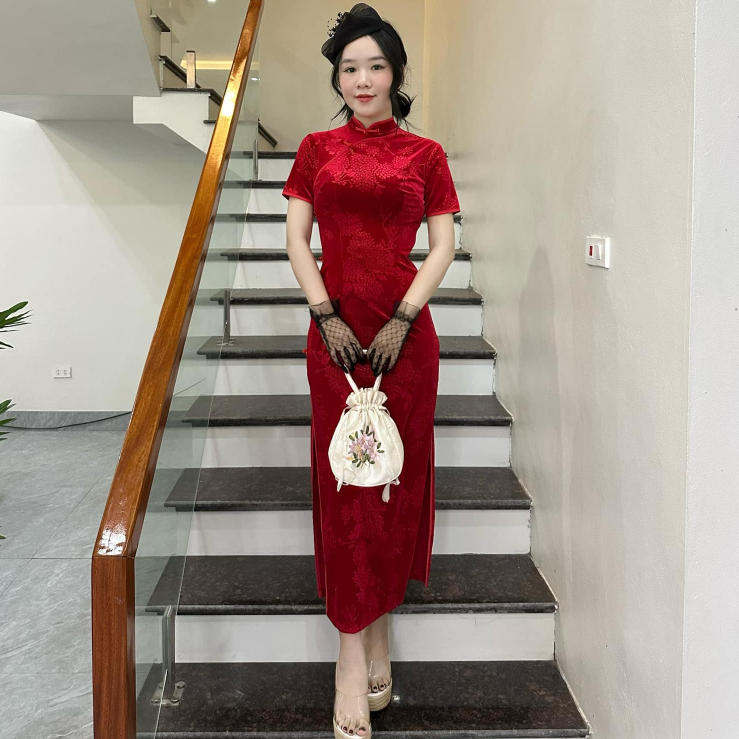 Shanghai Velvet Red Floral Cheongsam Dress Code SX30 | Shopee Philippines