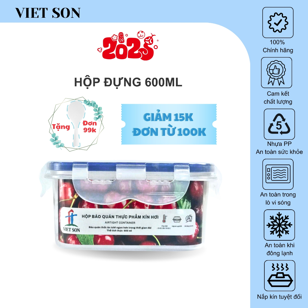 Viet Son Food Container 600ml Airtight 4-Sided Locking Lid | Shopee ...