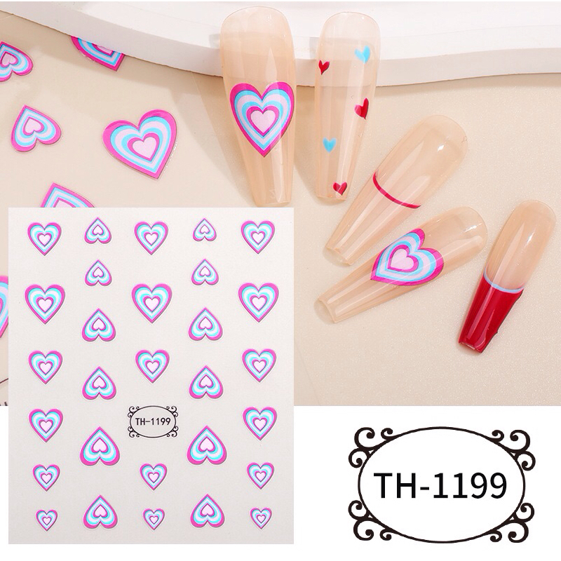 (TH-1199)4D heart nail Sticker with pink and blue splashes Decoration ...