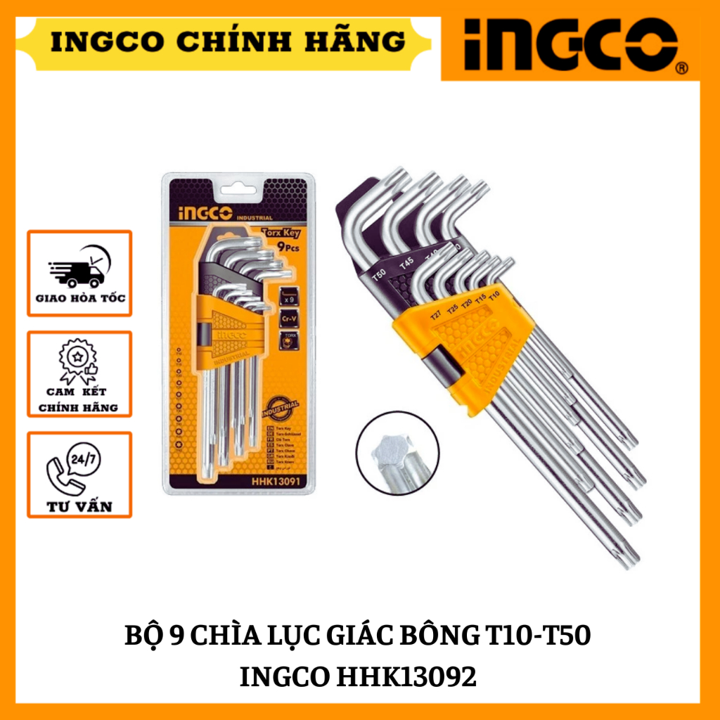 Set of 9 genuine cotton hex keys T10-T50 INGCO HHK13092 | Shopee ...