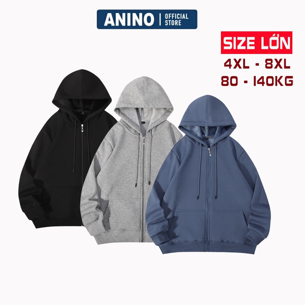 Anino Big size Zip Hoodie made of COTTON with velvet lining, loose ...