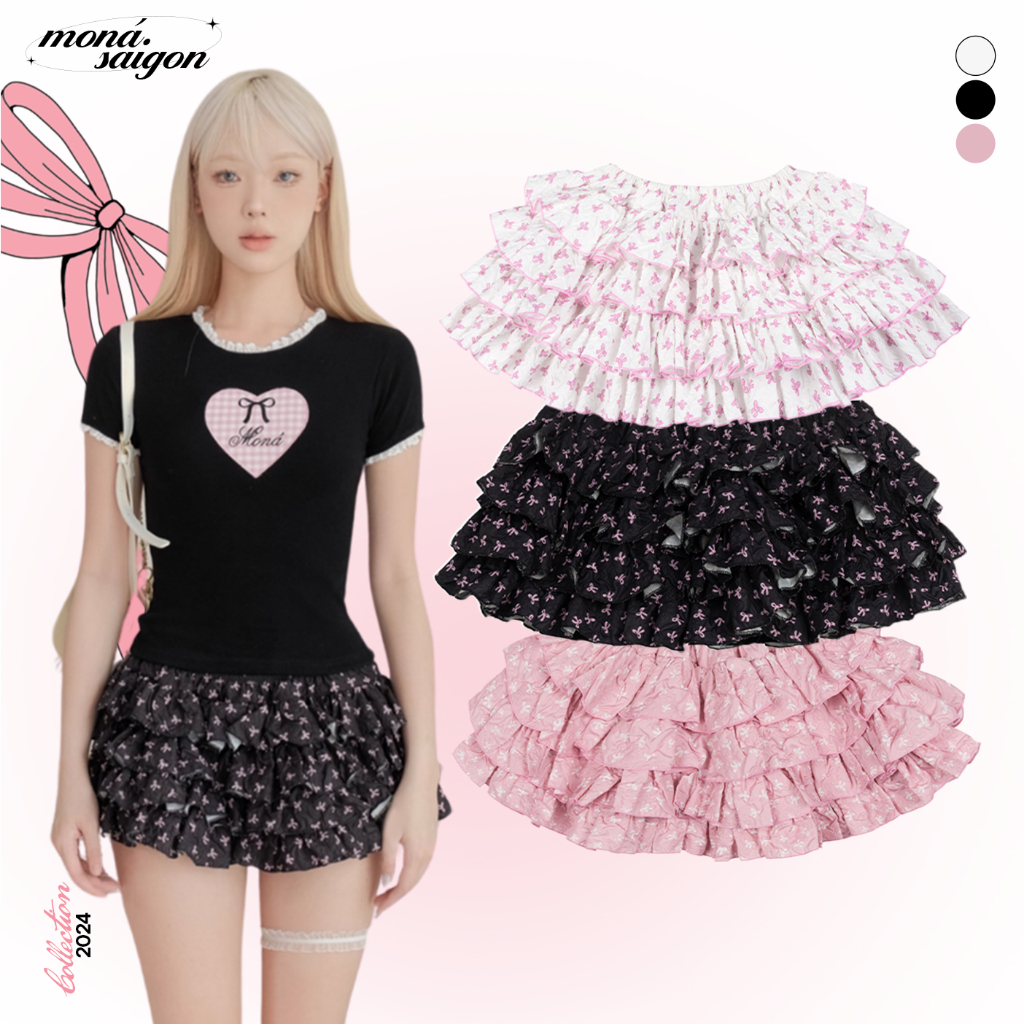 Multi-layer ruffled skirt in foam fabric with bow motifs Mona - CUNCUN ...