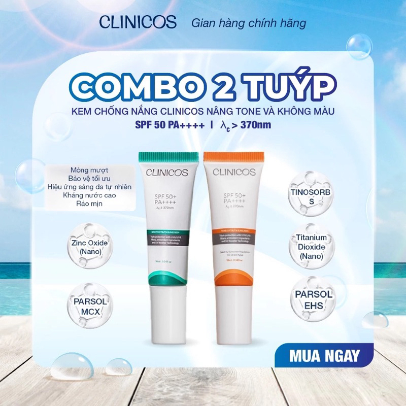 Combo 2 BOXES OF CLINICOS TRUTH SUNSCREEN SPF 50 PA+++ 10ML | Shopee ...