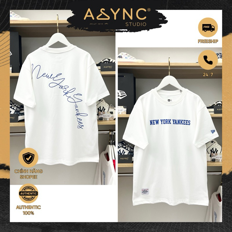 (Auth) New Era x MLB New York Yankees Logo Signature White Blue Logo T ...