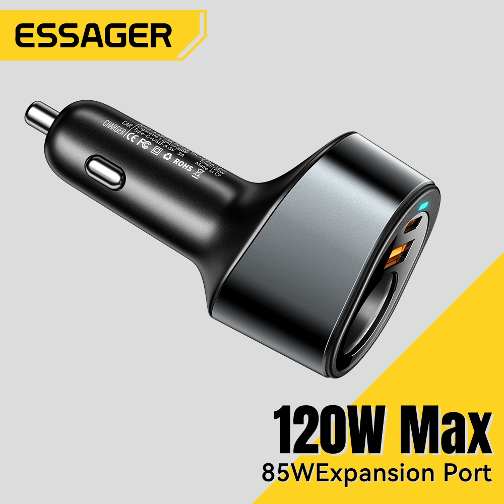 Essager L 120W with lighter + USB + Type-C car fast charger Dual fast ...