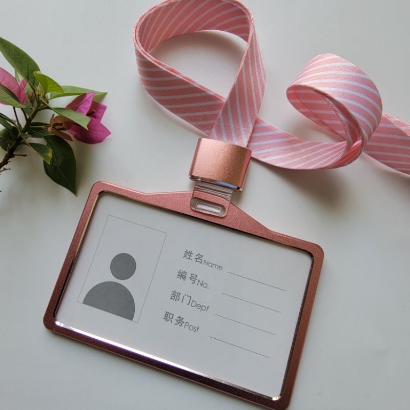 Striped string, aluminum name tag, string + name tag, employee tag ...