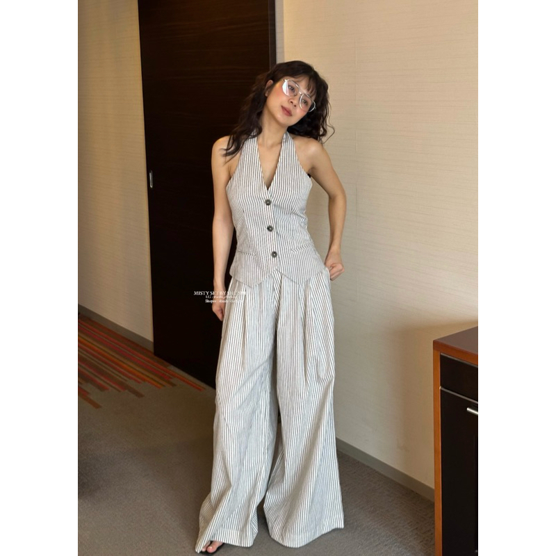 Misty Set - Premium Linen Striped Gile Set (original photo) | Shopee Philippines