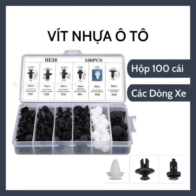OXY Box of 100 Anti-Rust Car Plastic Screws, Plastic Expansion Pins for ...