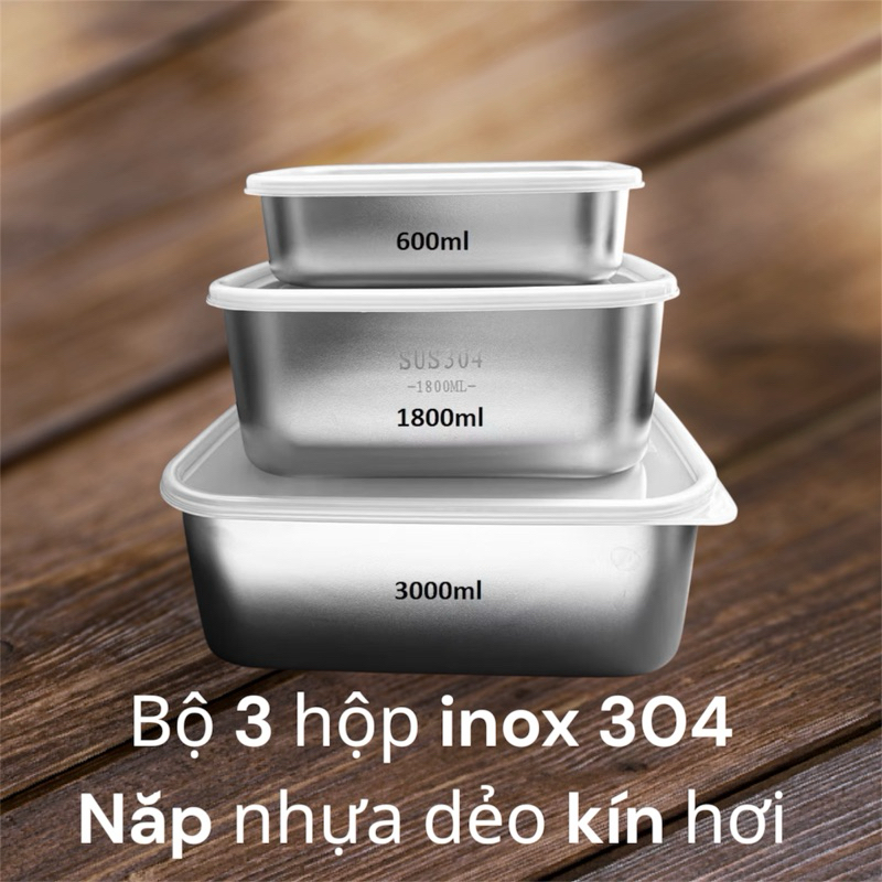 Set of 3 304 Stainless Steel Food Containers - Keep Food Fresh, Sealed ...