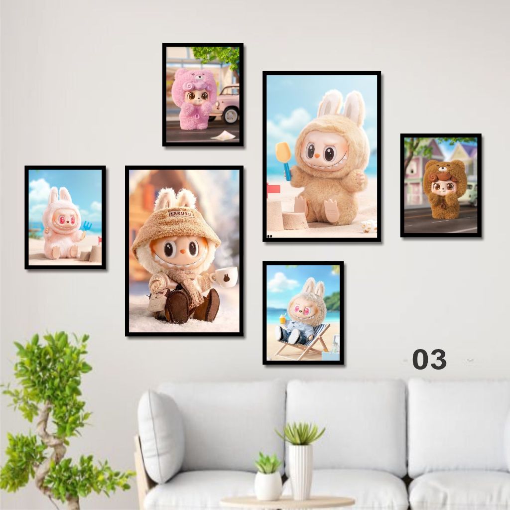 Set of 6 Labubu wall paintings for bedroom and living room decoration ...