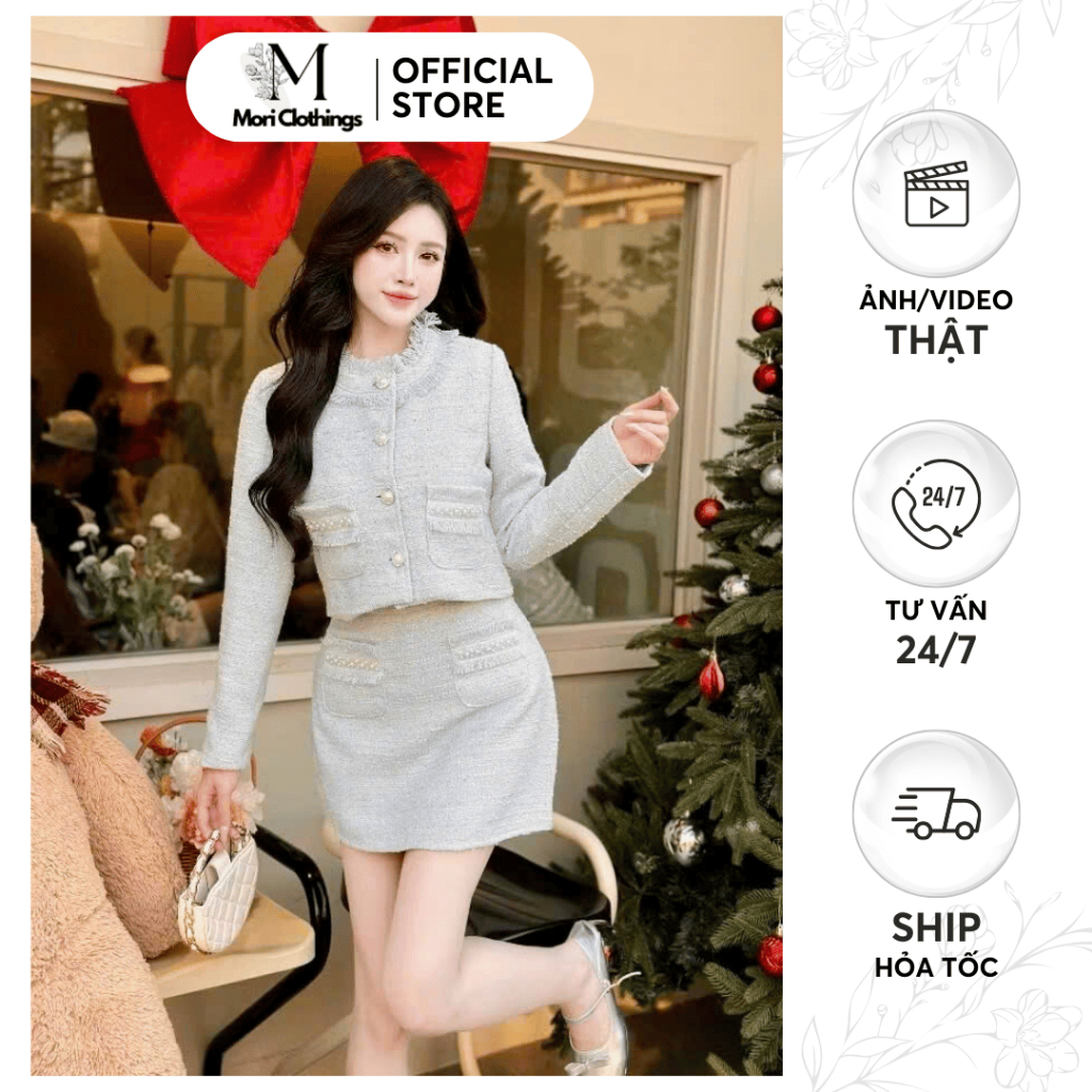 High-end Women's Tweed Evening Set with Pearl Tassel Border and 2 ...