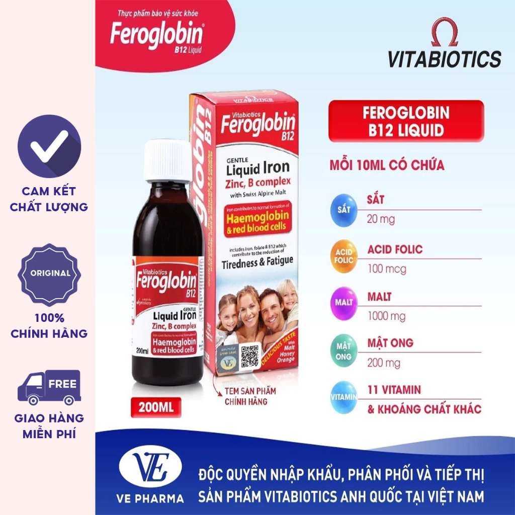 Vitabiotics FEROGLOBIN B12 Blood Supplement Syrup Provides Iron to ...