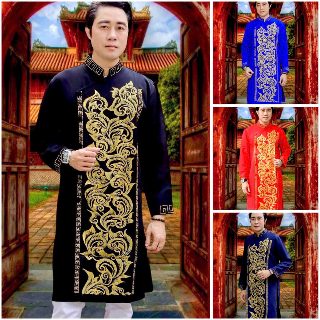 Traditional Ao Dai Patterned Silk Brocade Ao Dai for Men High Quality ...