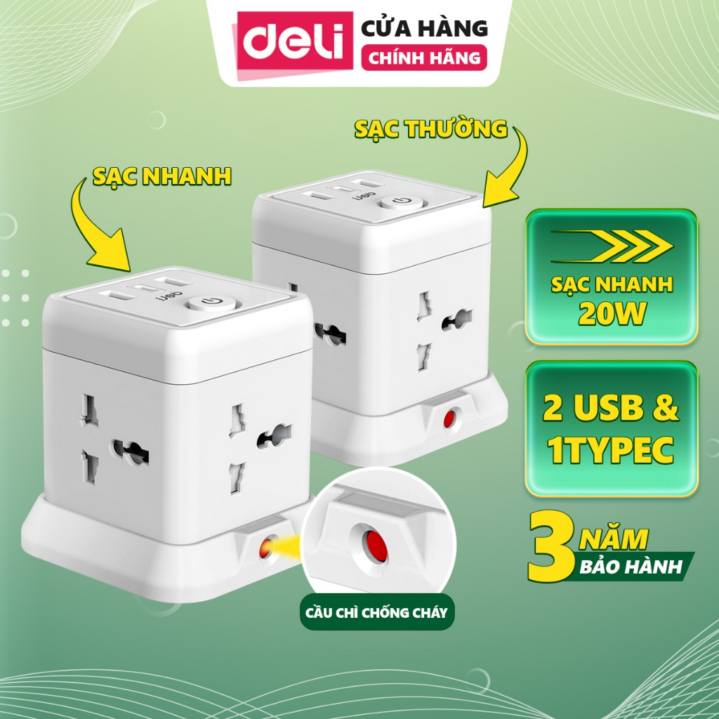 DELI Square Power Socket Fast Charging TypeC PD20W 2500W Capacity ...