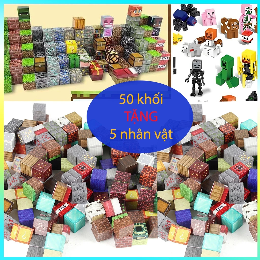 [50 Free 5 CHARACTERS] Minecraft Magnetic Block Toys, Minecraft ...