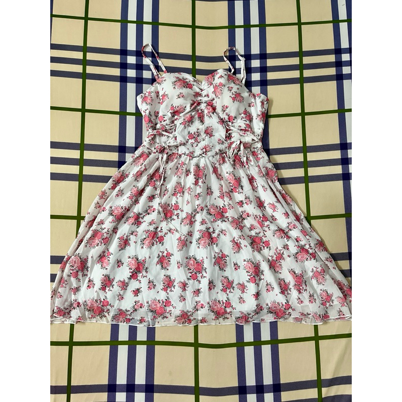 Delicate and feminine two-strap floral chiffon dress with beaded straps ...