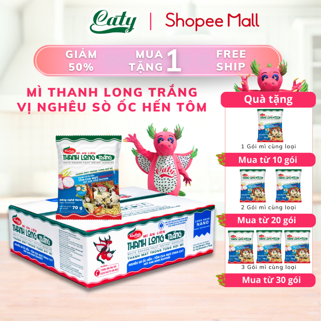 Caty White Dragon Fruit Instant Noodles Clam Snail - Shrimp Crab Spicy ...