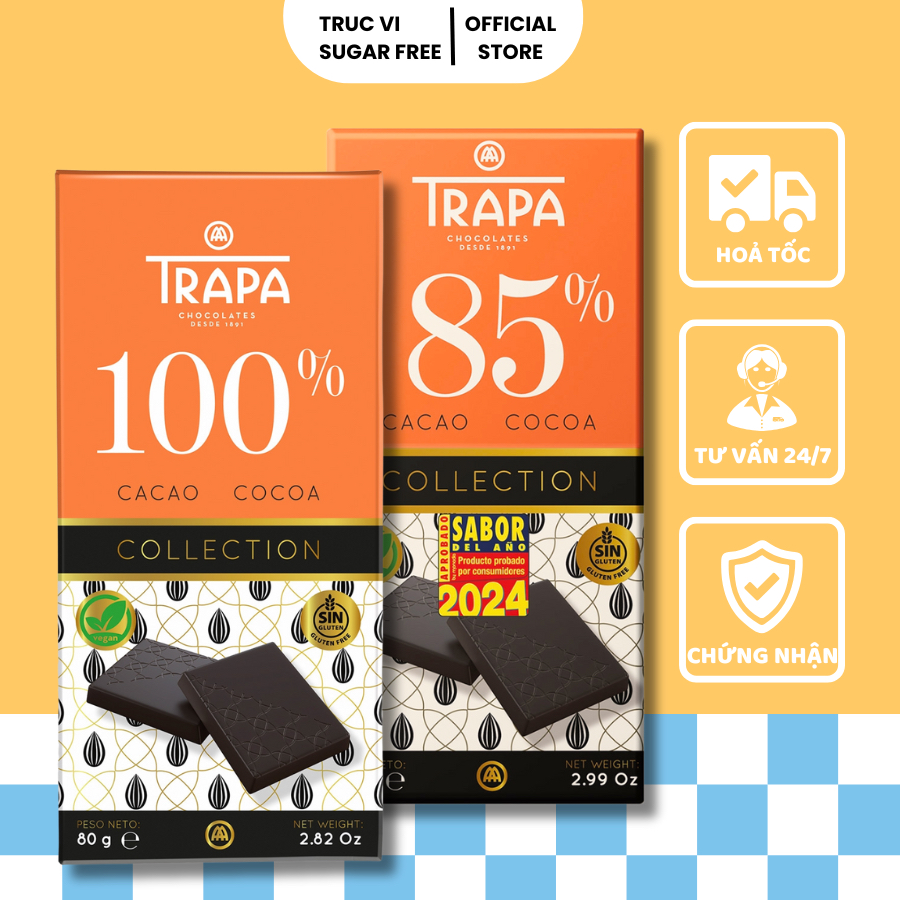 Trapa Premium Unsweetened Black Chocolate Concentrated 85% and 100% ...