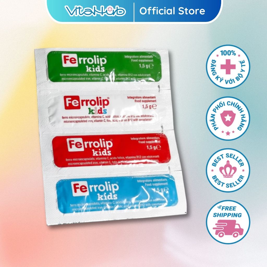 4 Ferrolip Kids powder iron packs to support iron supplementation and ...