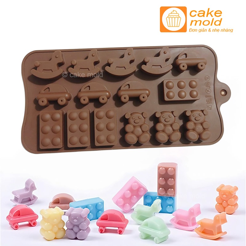 Silicone molds shaped like bears, horses, cars, lego blister packs of ...