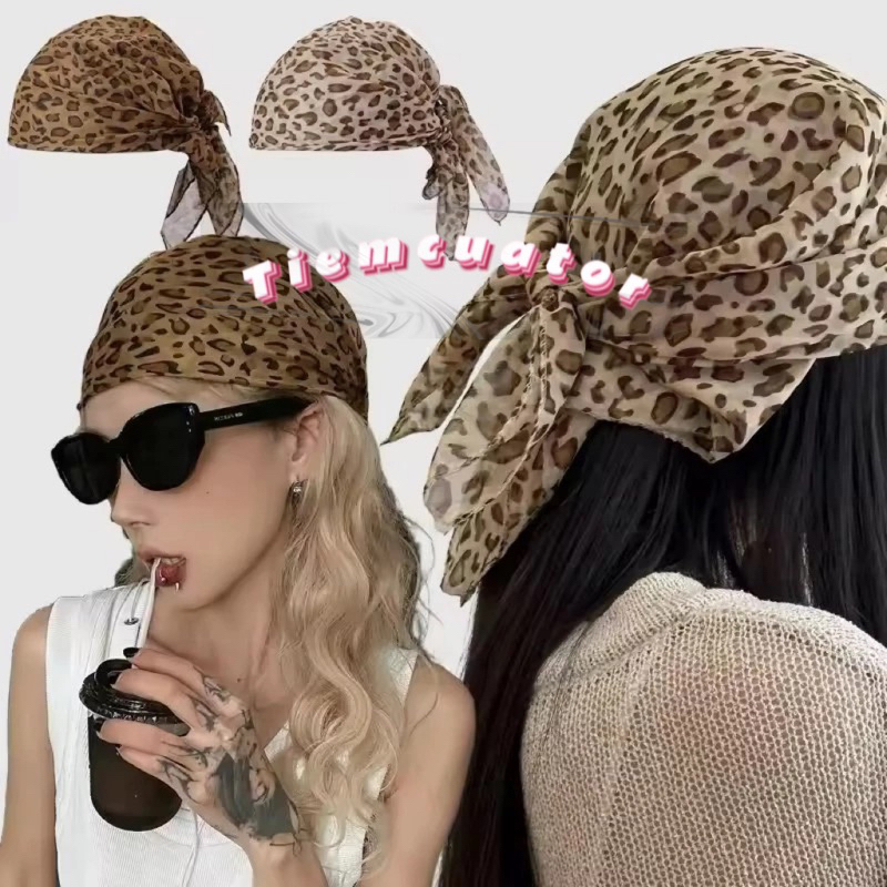 Y2k Turban Bandana Headscarf with retro leopard print, fashion ...