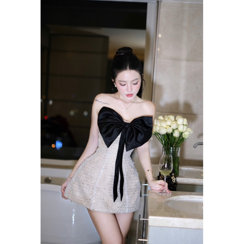 SA [MMUSE Store] VIDEO - a-line sequin bustier dress with big bust bow ...