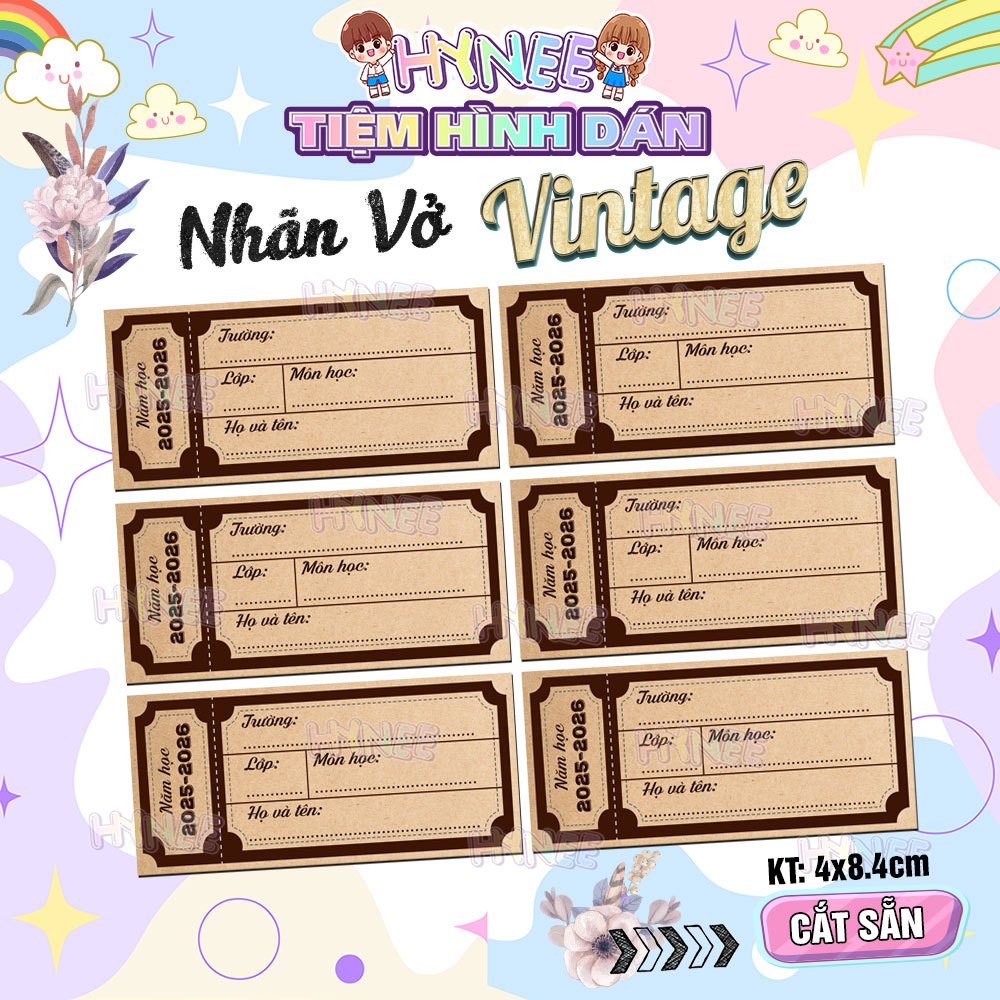 6 Classic Ticket Notebook Labels Vintage Brown Kraft Paper Design ...