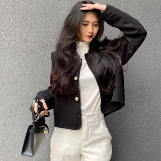 Jacket vest, women's blazer with plain copper buttons, round neck, one ...