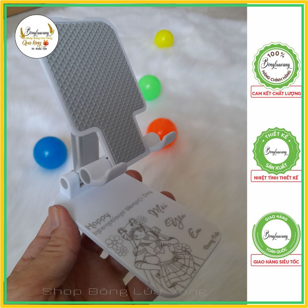 Phone and tablet stands engraved with names, logos, slogans, content ...