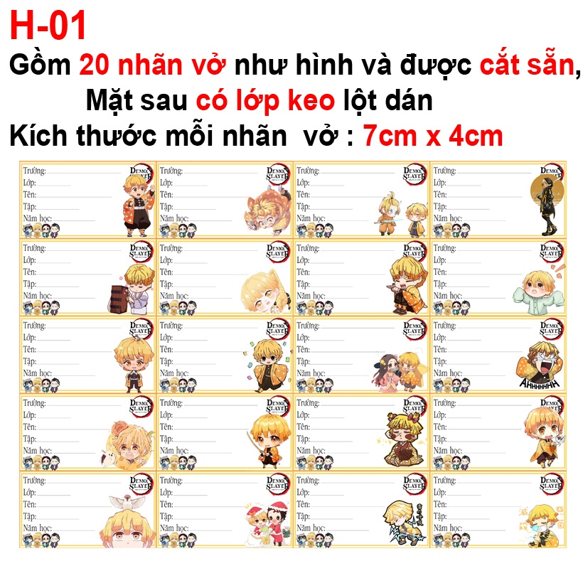 Anime notebook labels Kimetsu No yaiba character Agatsuma Zenitsu ...