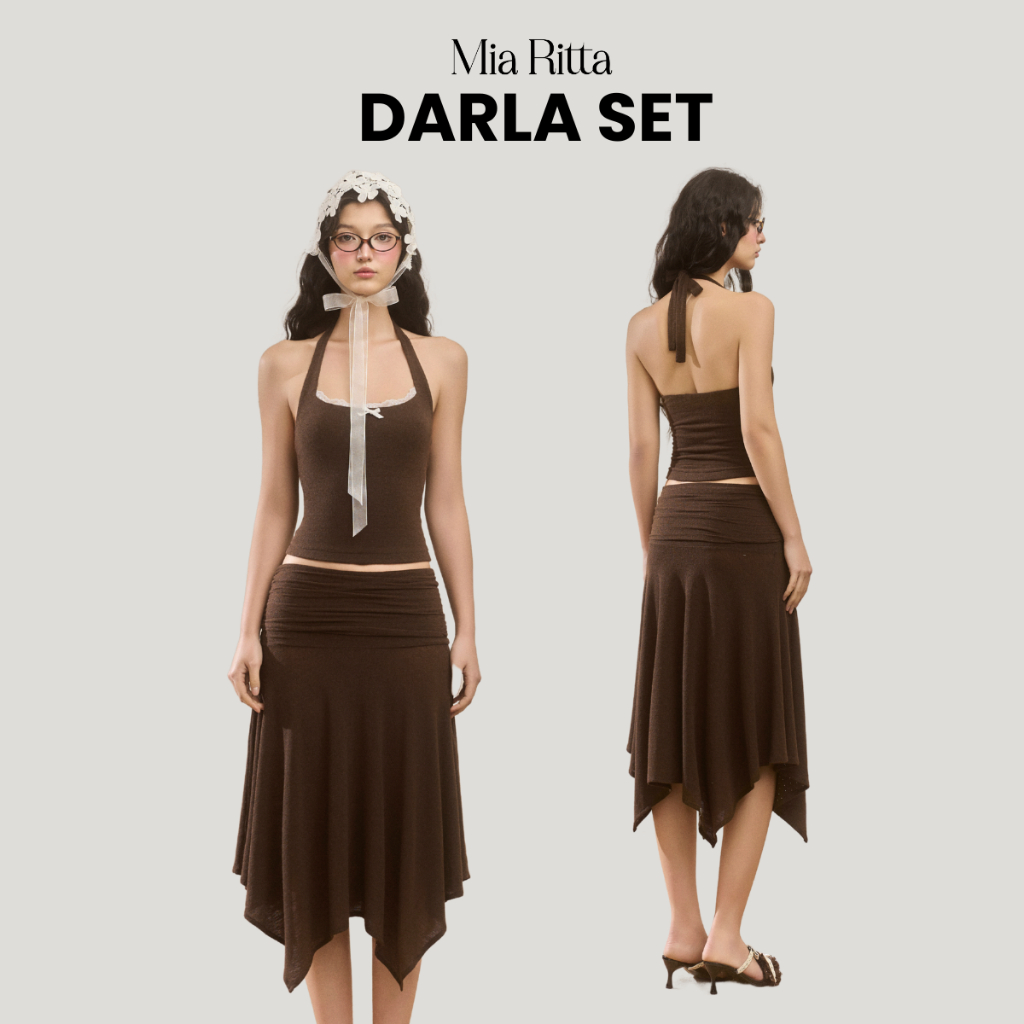 Set A2229 tank top and brown elastic midi skirt with lace V1104 Darla ...