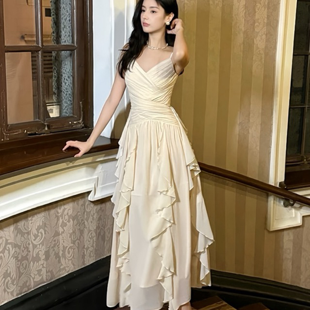 DV10 CREAM WHITE Chiffon Dress with 2 Tassels for Going Out, Traveling ...